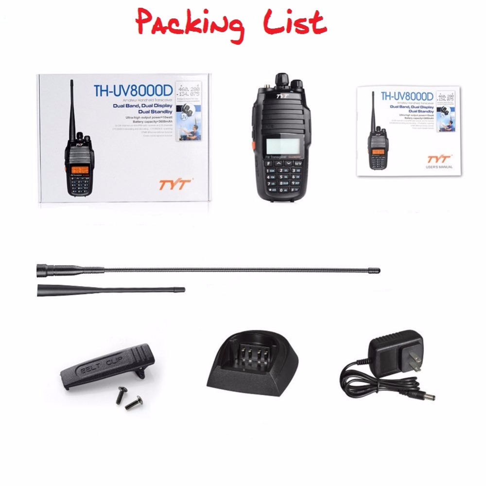 TYT TH-UV8000D Ham Walkie Talkie 10W Transmit Power Two Way Radio & 2 Gain Antenna U/V Dual Band ...