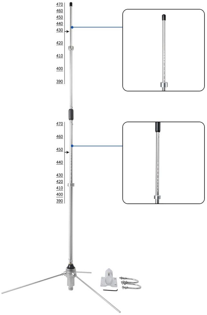 Base Station Antenna 70cm 390-470MHz Tunable GMRS Vertical Base Antenna