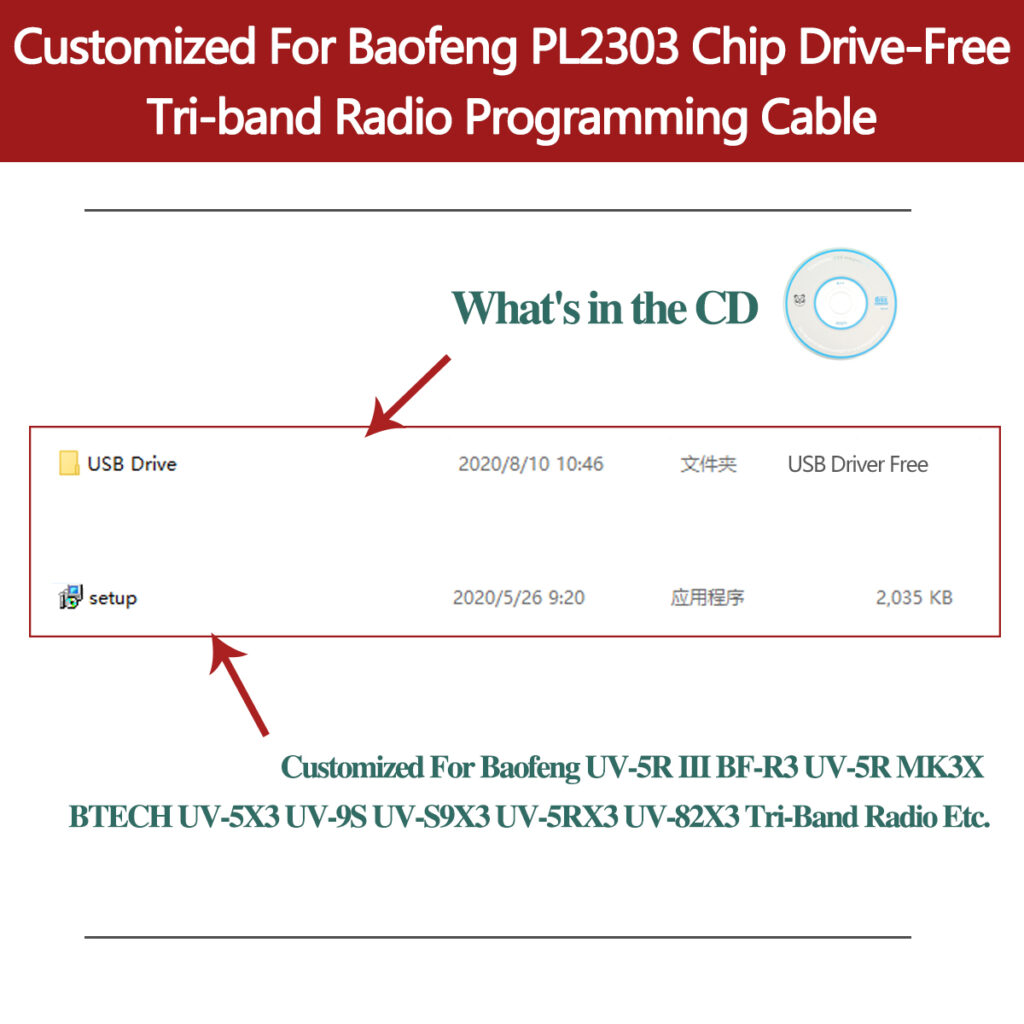 Tri-Band Radio PL2303 Chip Drive Free USB Programming Cable for Baofeng ...