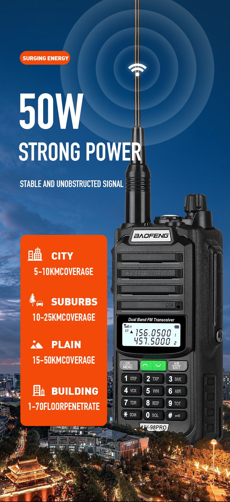 BaoFeng UV-98 PRO High Power Two Way Radio VHF UHF Waterproof Walkie Talkie - Top Two-Way Radio