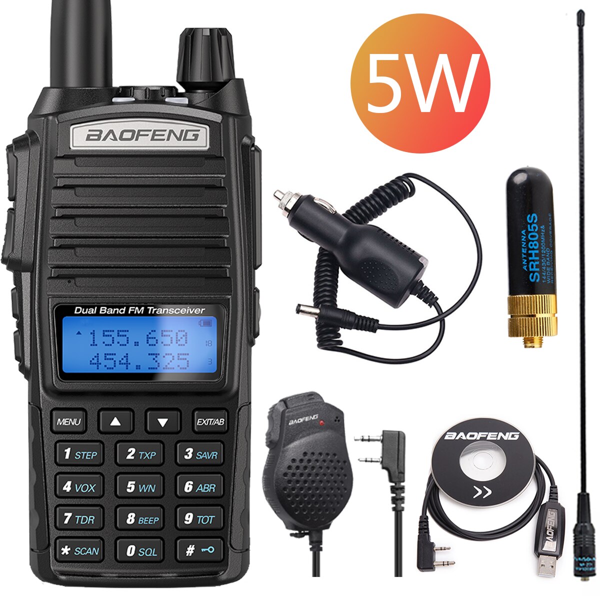 Baofeng UV-82 5W Dual PPT Walkie Talkie VHF/UHF Dual Band Portable ...