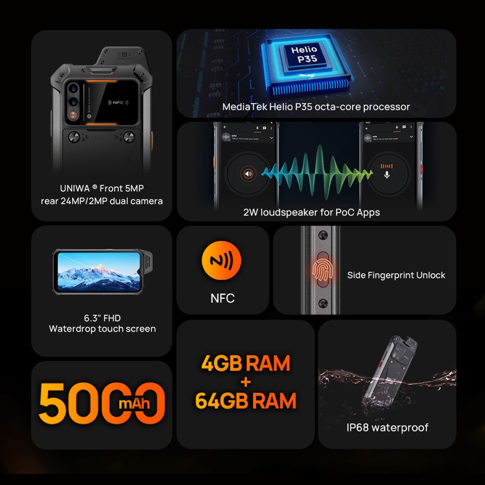 ATEX Explosion-proof IP68 Smartphone UNIWA W888 4GB 64GB Andriod 11 6.3 ...