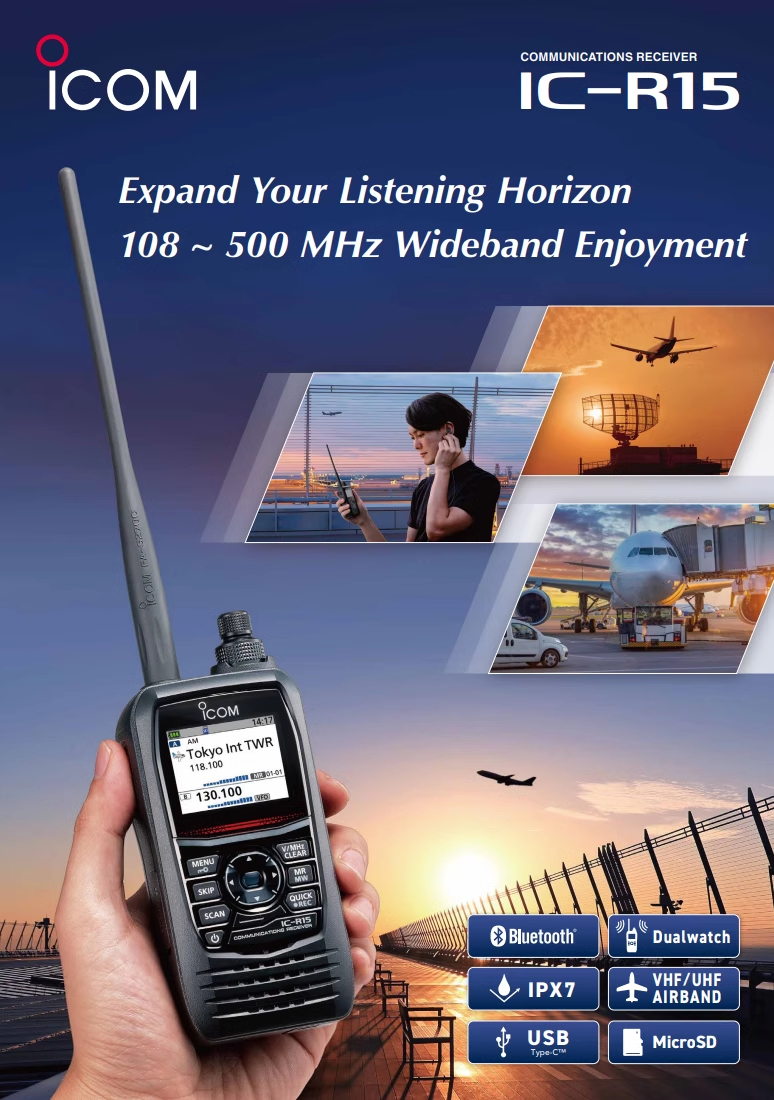 ICOM IC-R15 WIDEBAND Multi functional Bluetooth Handheld Two way Radio